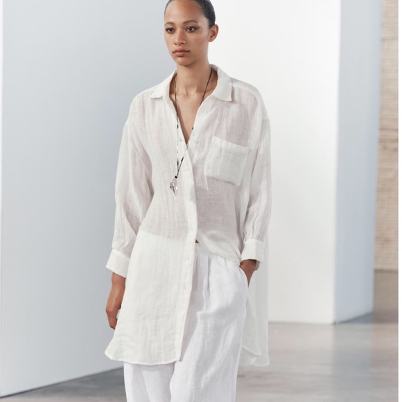 Zara | Tops | Zara Nwt Long Linen Shirt Zw Collection | Poshmark
